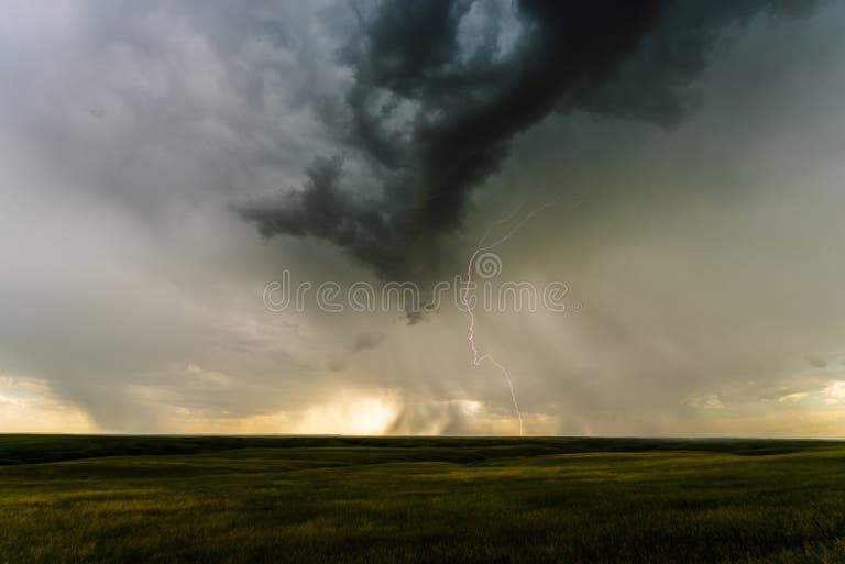 Dark Clouds Developing Lightning Strike Overhead Dramatic View Stock ...
