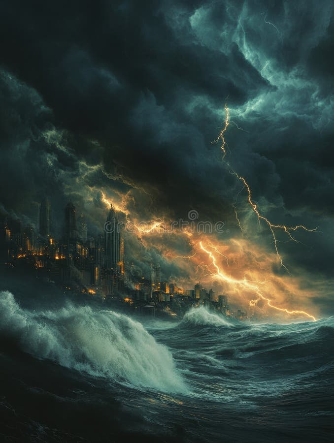 Dark Clouds Fill the Sky with Impending Rain, while Lightning Strikes ...