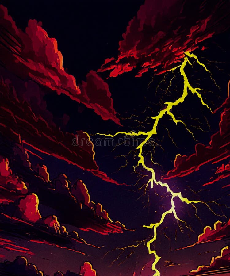Dark Clouds Formation Storm Lightning Bold Anime Background Stock ...