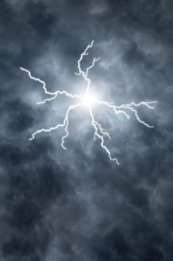 Dark Clouds with Lightning Coming from Center Stock Image - Image of ...