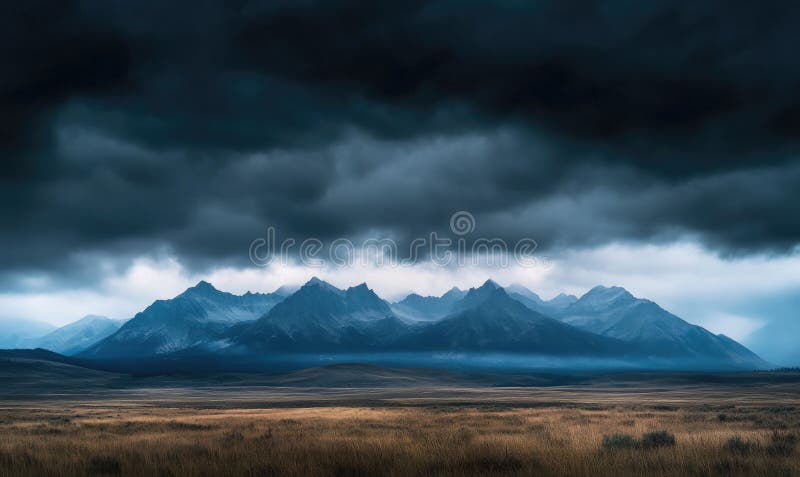 Dark Clouds Looming Over a Jagged Mountain Range Stock Photo - Image of ...