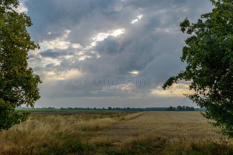Dark Clouds Over a Field at Sunset Stock Image - Image of nature, cloud ...