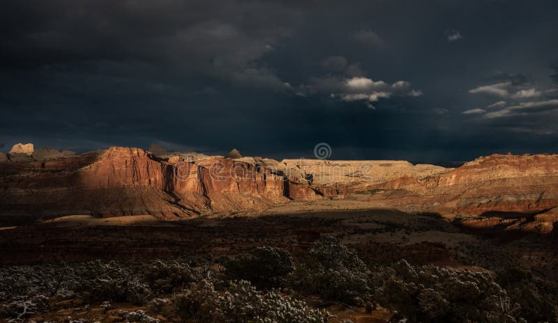 Dark Clouds Over Ridges of Capitol Reef National Park Stock Image ...