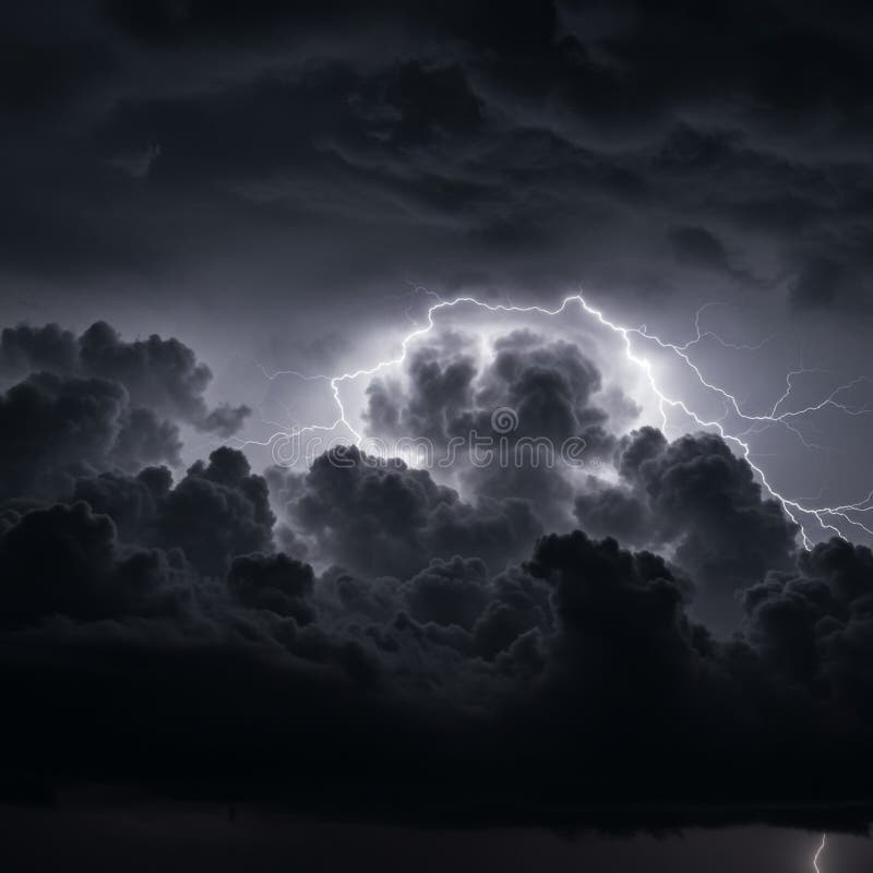 Dark Clouds and a Powerful Lightning Bolt at Night Stock Illustration - Illustration of natural ...