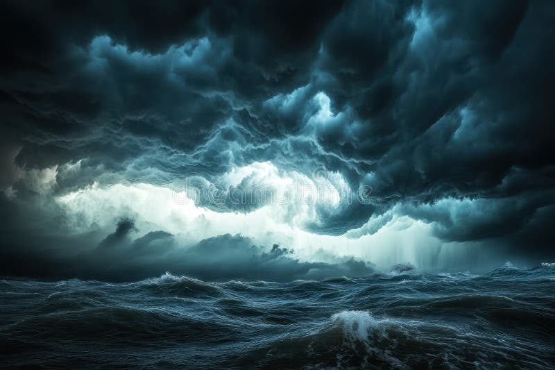Dramatic Storm Clouds Gather Over Turbulent Ocean Waters during ...