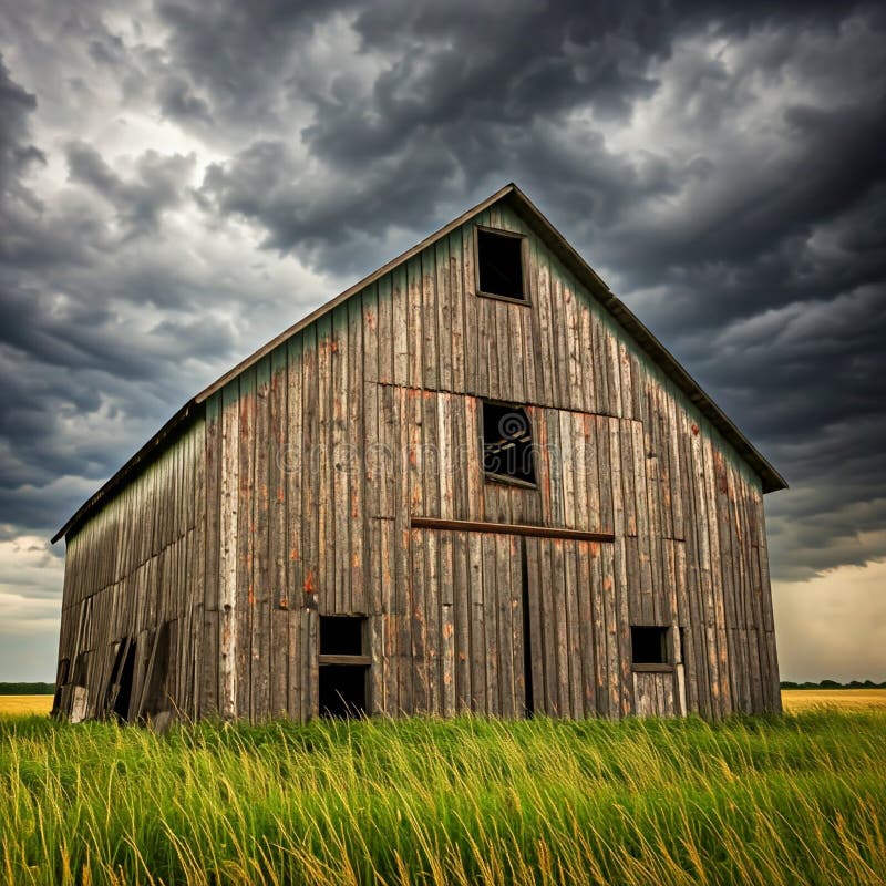 Dark Clouds Rolling Over an Abandoned Barn Stock Illustration ...