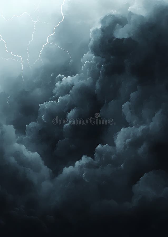 Dark Clouds with Thick Lightning Illuminating Sky Create Dramatic ...