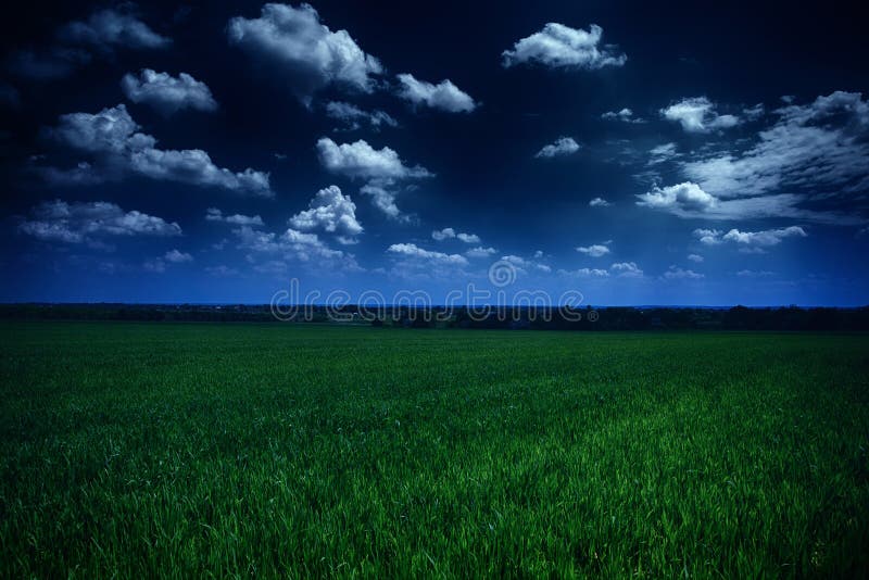 Dark Cloudy Sky and Green Field Stock Image - Image of abstract, full ...
