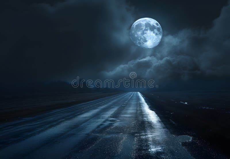 Full Moon Illuminates Empty Road at Night Stock Illustration ...
