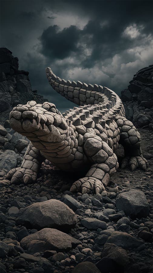 There is a Giant Alligator Made of Rock in the Foreground Stock ...