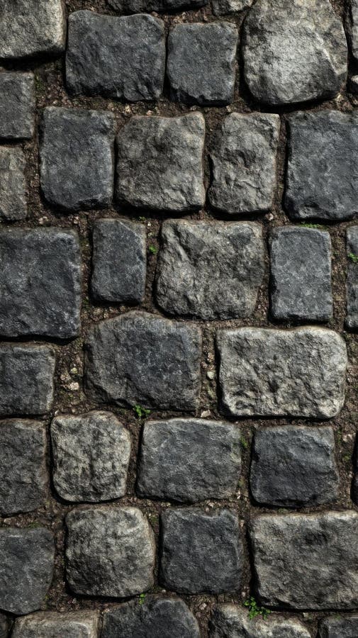 Dark Cobblestone Pathway Creates Rustic Charm with Tiny Plants Growing ...