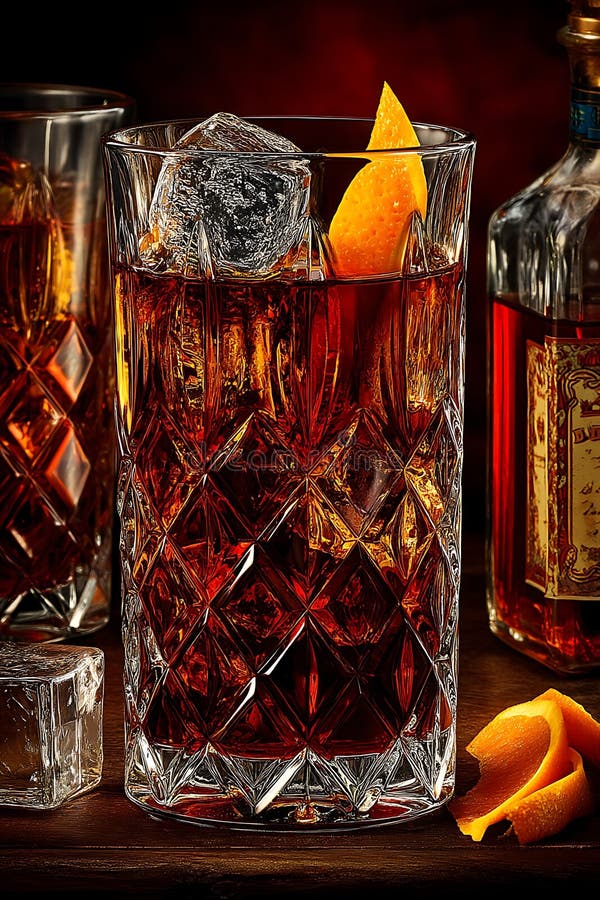 Dark Cocktail, Ice, Orange Slice, Elegant Bar Stock Image - Image of ...