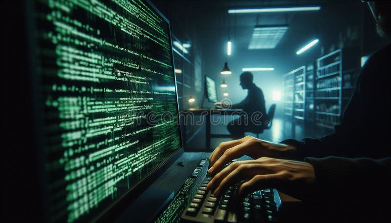Dark Coding Environment with Green Text Display Stock Illustration - Illustration of modern ...
