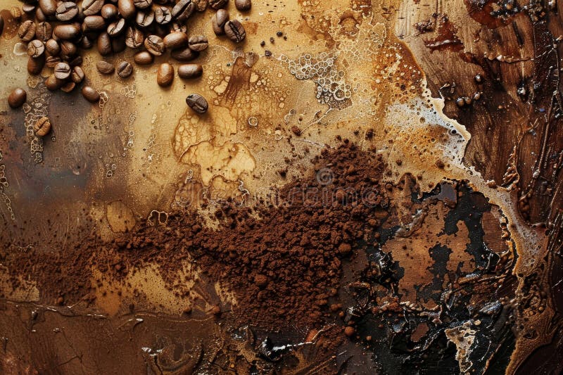 Dark Coffee Beans Scattered on a Weathered Rusty Surface, Blending ...