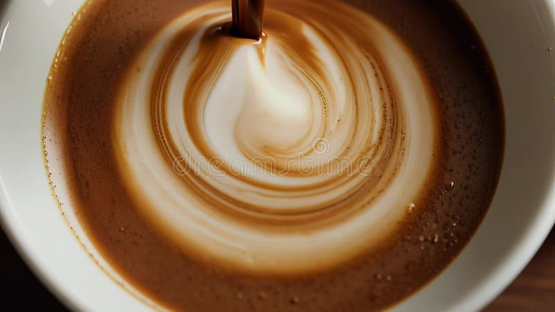 Dark Coffee Pouring into a Cup with the Thick Crema Layer Forming in ...