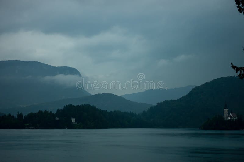 Dark Cold Weather on Bled Lake Stock Image - Image of lake, dark: 95835201