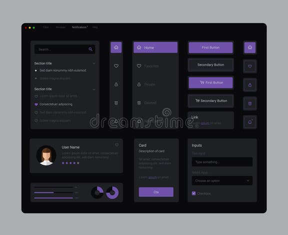 Dark Collection of Gradient Purple Ui Ux Elements. Ux Dashboard User ...