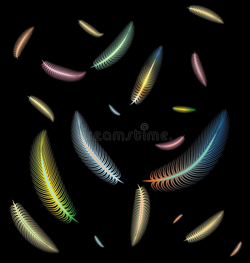 Dark Color Background and Image of Flying Colored Feathers Stock Vector ...