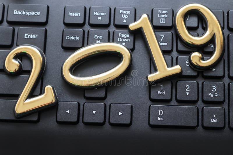 Dark Color Keyboard. on it are the Numbers 2019 Gold Stock Photo ...