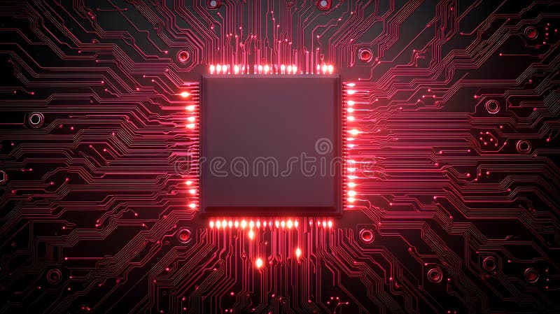 A Dark-colored Circuit Board with Glowing Red Circuitry Surrounding a ...