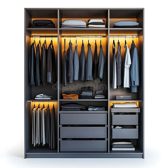 A Dark Colored Closet with a Lighted Interior Stock Photo - Image of ...