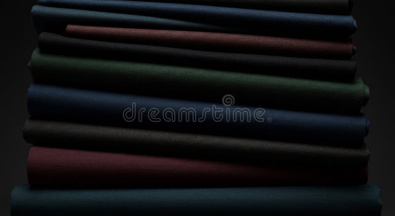 Dark Colored Fabric Swatches Stacked on Dark Background Stock ...