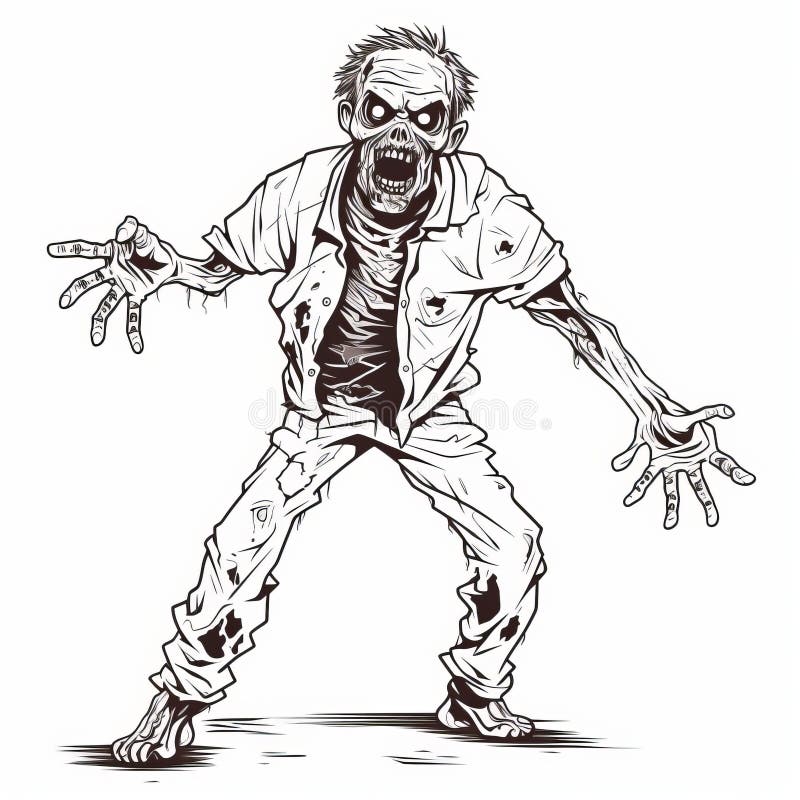 Retro Rock Zombie: Detailed Ink Drawing with Exaggerated Poses Stock ...