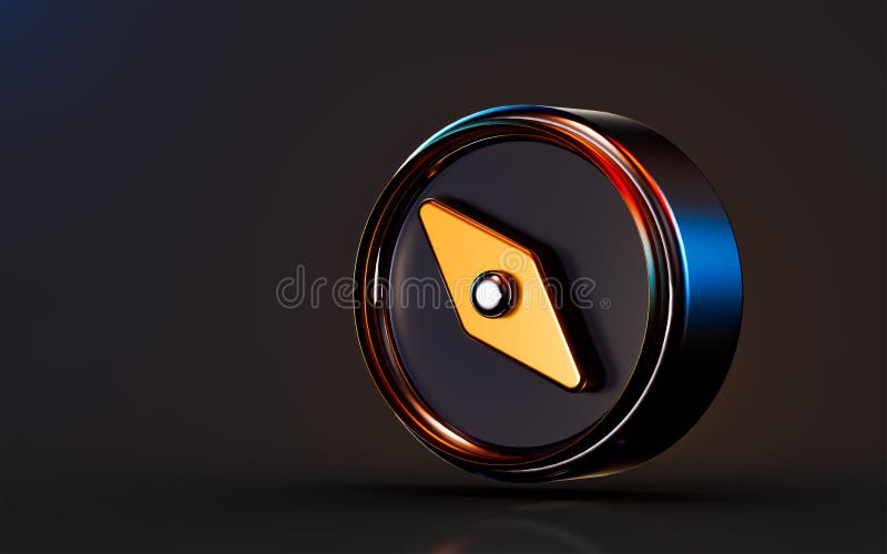 Dark Compass Icon 3d Render Concept for Direction Mark Using Map ...