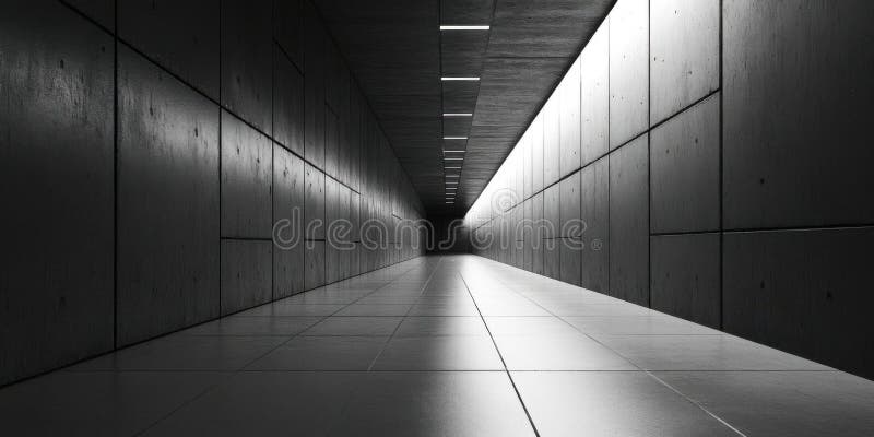 Dark Concrete Corridor with Dim Lighting, and a Sense of Industrial ...