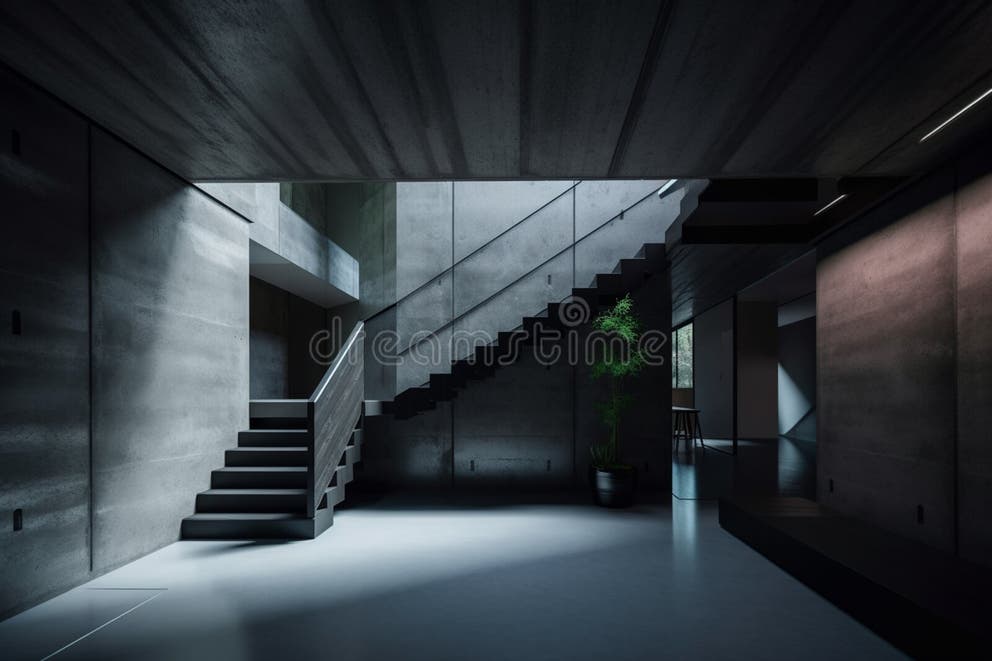 Dark concrete interior stock illustration. Illustration of modern ...