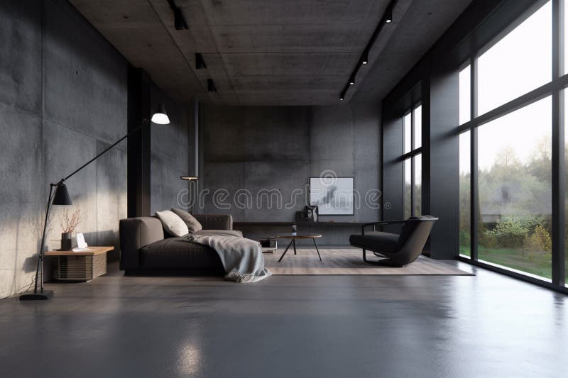 Dark concrete interior stock illustration. Illustration of concrete ...