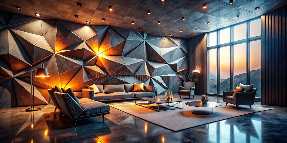 Dark Concrete Interior with Intricate Polygonal Pattern a Stunning 3D ...