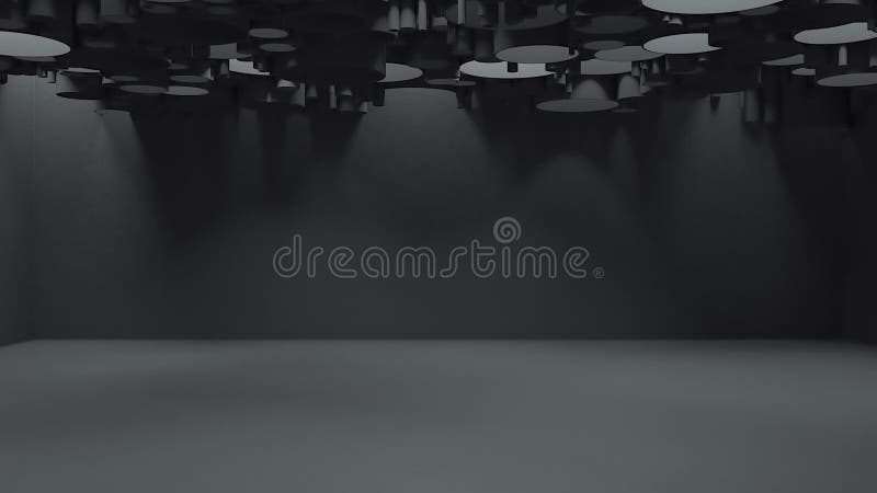 Dark Concrete Interior with Multiple Lights Turning on and Off ...