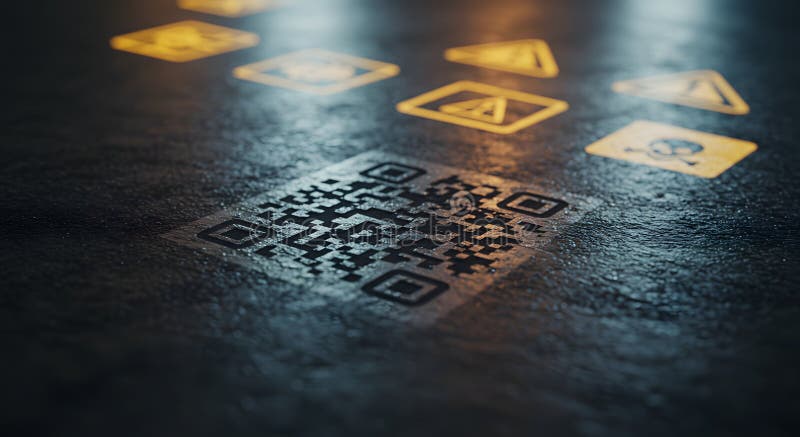 Dark Concrete QR Code with Warning Symbols Stock Illustration ...