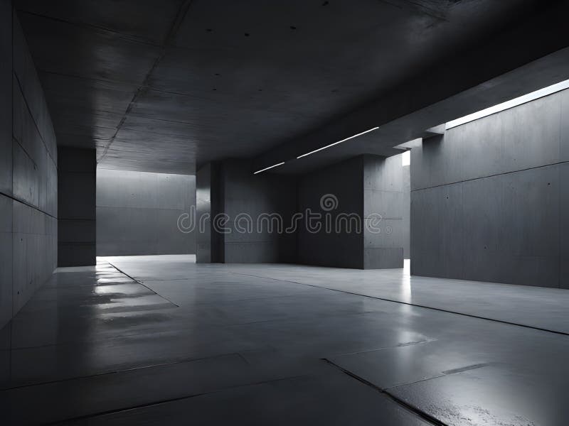 Dark Concrete Room Interior Design and Concrete Stock Illustration ...