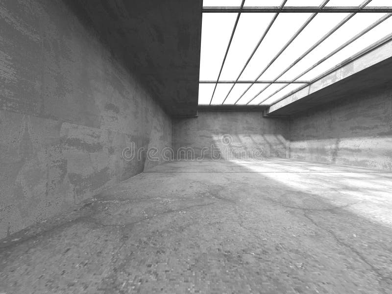 Dark Concrete Wall Architecture. Empty Room Stock Illustration ...