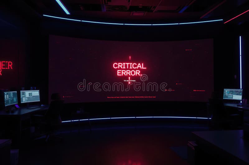 Control Room Displaying Critical Error on Massive Screen. Stock ...