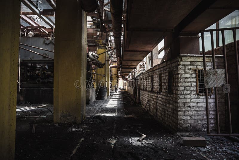 Dark Corridor In Abandoned Factory Stock Image - Image of movie ...