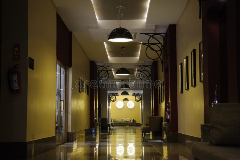Dark Corridor with Doors,nice Perspective, Stock Image - Image of ...