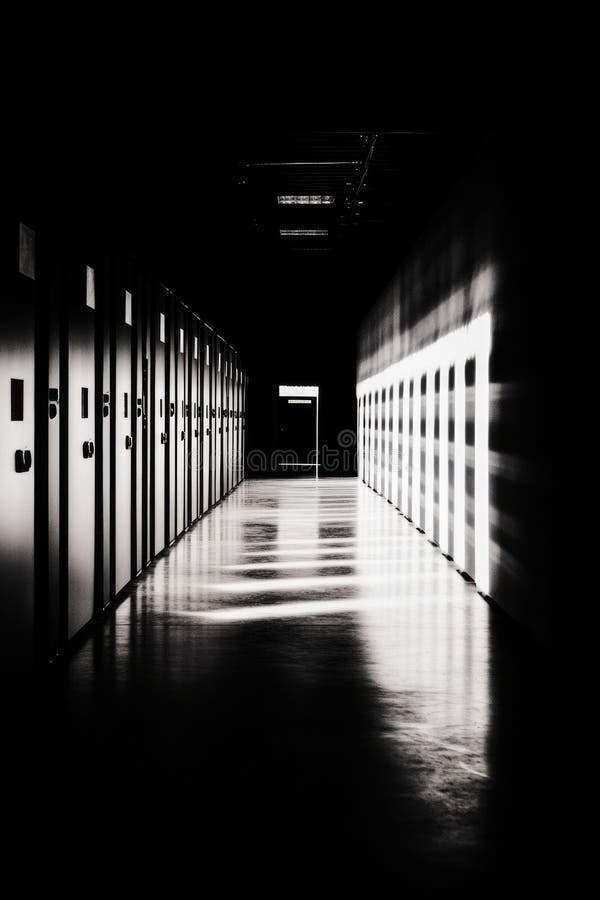Dark Corridor with Dramatic Lighting and Shadows Leading To a ...