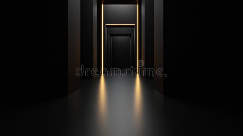 Dark Corridor with Golden Accents Stock Illustration - Illustration of ...