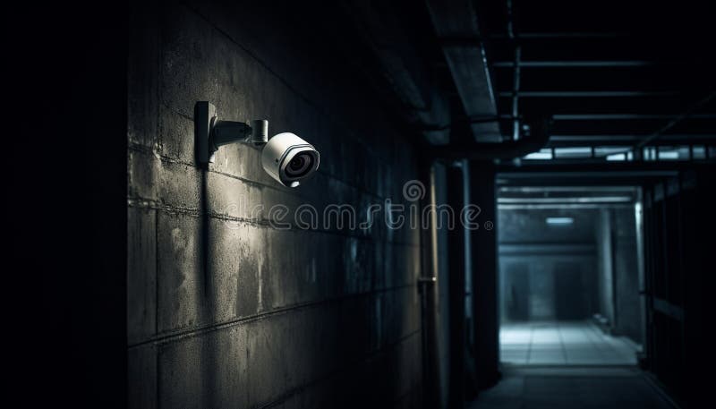 Dark Corridor Illuminated by Security Cameras Watching Generated by AI ...