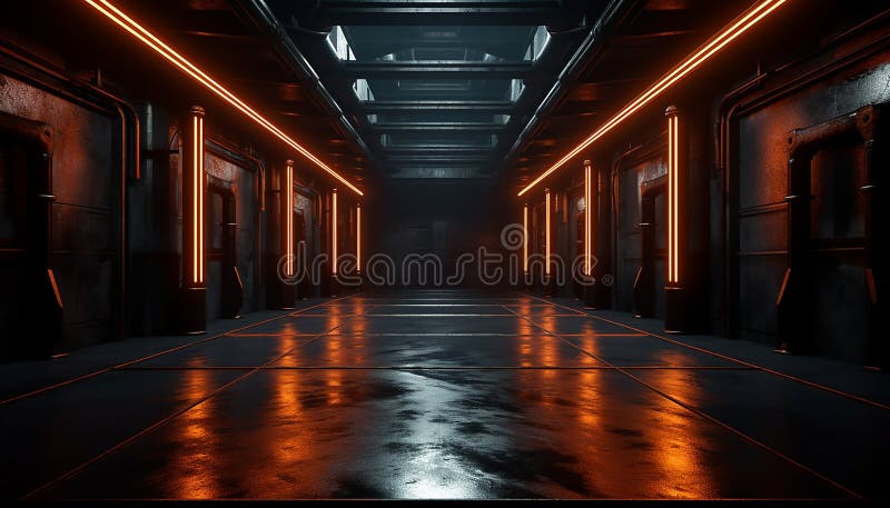 Dark Corridor Inside of a Futuristic Underground Building, Spooky and ...