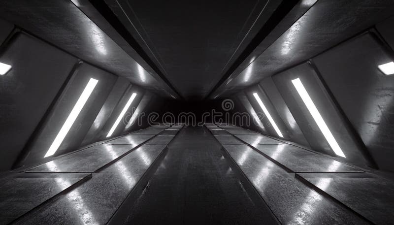 Dark corridor with lights stock illustration. Illustration of lights ...