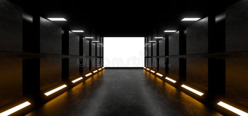 A Dark Corridor Lit by Colorful Neon Lights. Reflections on the Floor ...