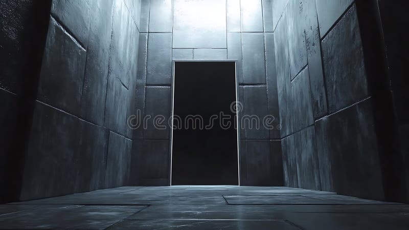 Dark Corridor with a Mysterious Door, Dramatic Lighting Effect Stock ...