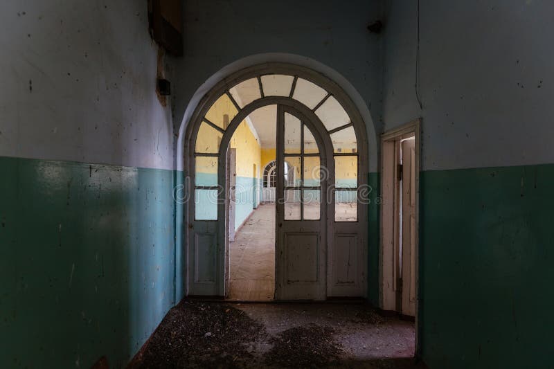 Dark Corridor of Old Abandoned Building Stock Photo - Image of ...