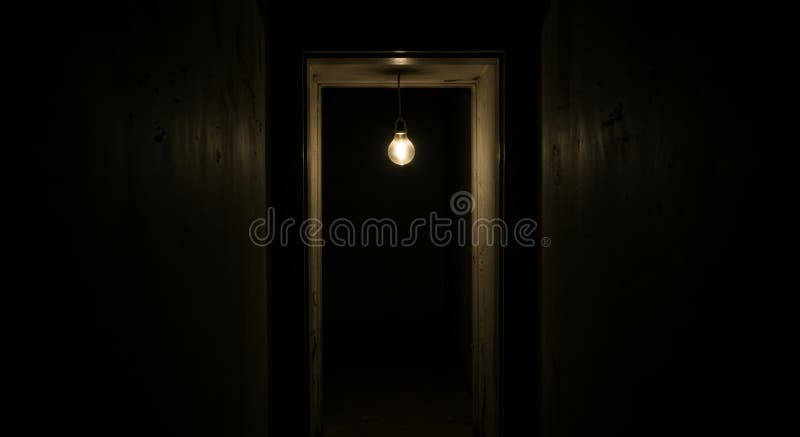 Dark Corridor with Single Hanging Lightbulb Stock Illustration ...