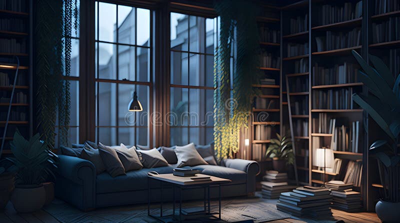 A Dark Cozy Interior Background for a Loftstyle Living Room Stock Photo ...