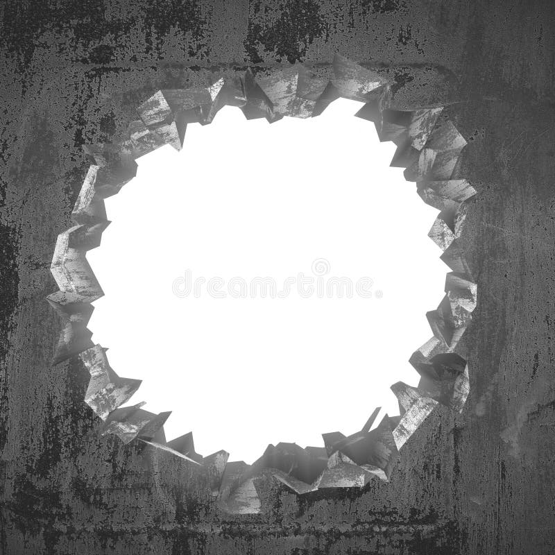 Dark Cracked Broken Hole in Concrete Wall. Grunge Background Stock ...